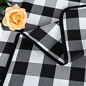 LUSHVIDA Checkered Table Cover Outdoor and Indoor Tablecloth - Washable Waterproof Wrinkle Free Table Cloth with Zipper and Umbrella Hole for Spring/Summer/Party/Picnic/BBQS/Patio 60R Black