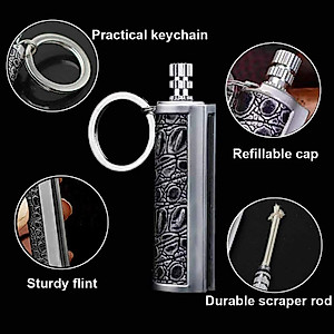 Dragon Honor Fire Starter Lighter Waterproof Flint Match Metal Keychain Camping Survival Kit,Forever Metal Match Lighter (Black)