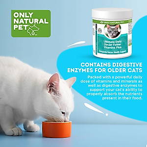 ONLY NATURAL PET Ultimate Daily Senior Feline Multivitamin w/Taurine & L-Lysine – Nutritional Supplement Powder for Adult & Older Cats – Immune & Joint Support – Complete Vitamin Formula, 3.2oz