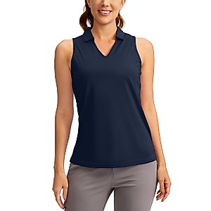 SANTINY Women's Sleeveless Golf Shirt V-Neck Quick Dry Tennis Tank Tops Collared Golf Polo Shirts for Women(Navy_M)