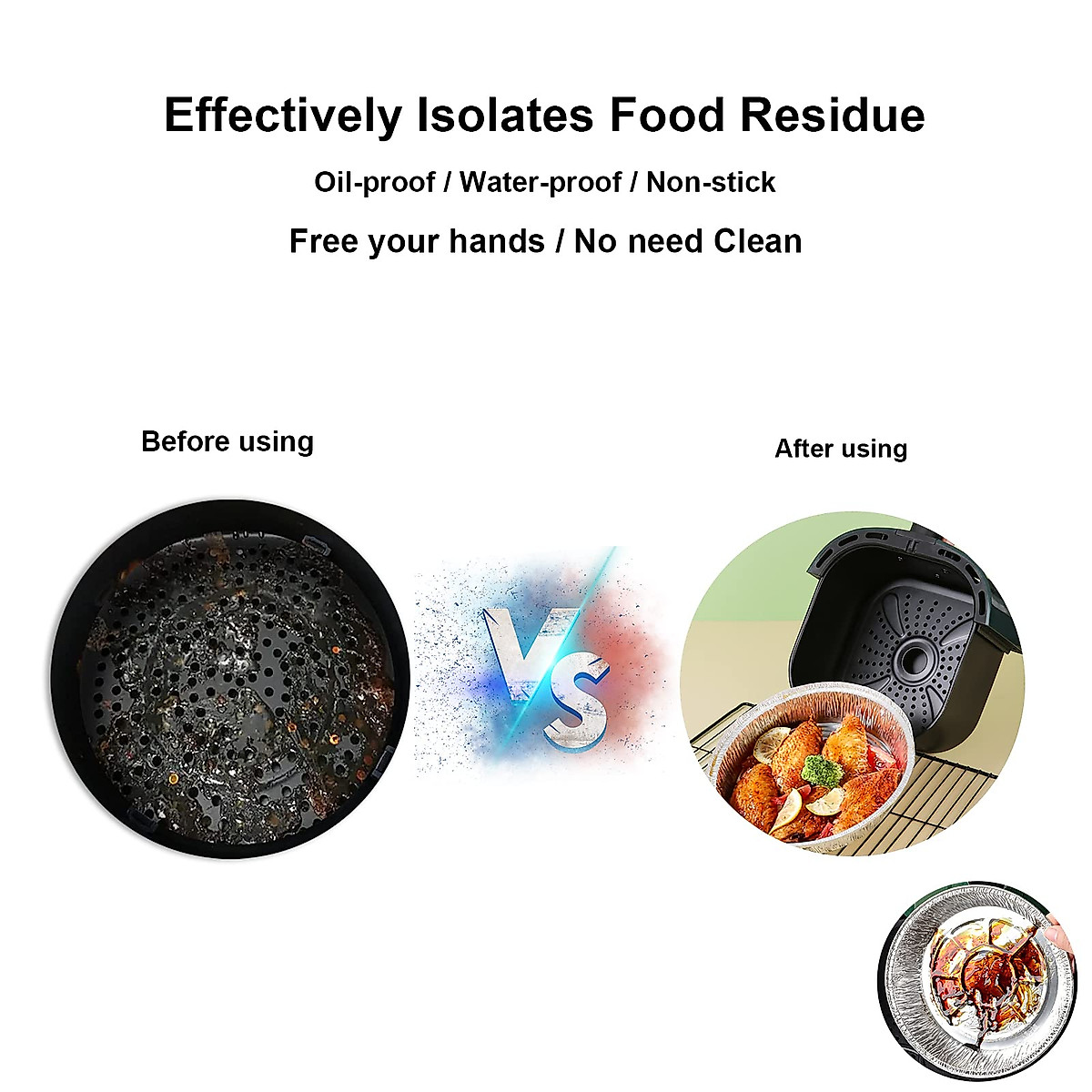 Air Fryer Aluminum Foil Liners, Disposable Air Fryer Liners: 50Pcs Non-Stick Air Fryer Liner - 7Inch Oil-Proof、Food Grade Cookware Round Baking Liner for Air Fryer, Frying Pan & More