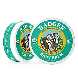 Badger Baby Balm w Chamomile Calendula, All Organic Baby Moisturizer for Cradle Cap Diaper Rash, Soothing Nourishing Gentle Baby Skin Care, Concentrated Baby Lotion for Newborn to Toddler, 2 oz