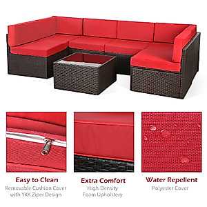 U-MAX Outdoor Sectional Furniture Chair Set with Cushions and Coffee Table,Patio PE Rattan Wicker Sofa, 7 Piece