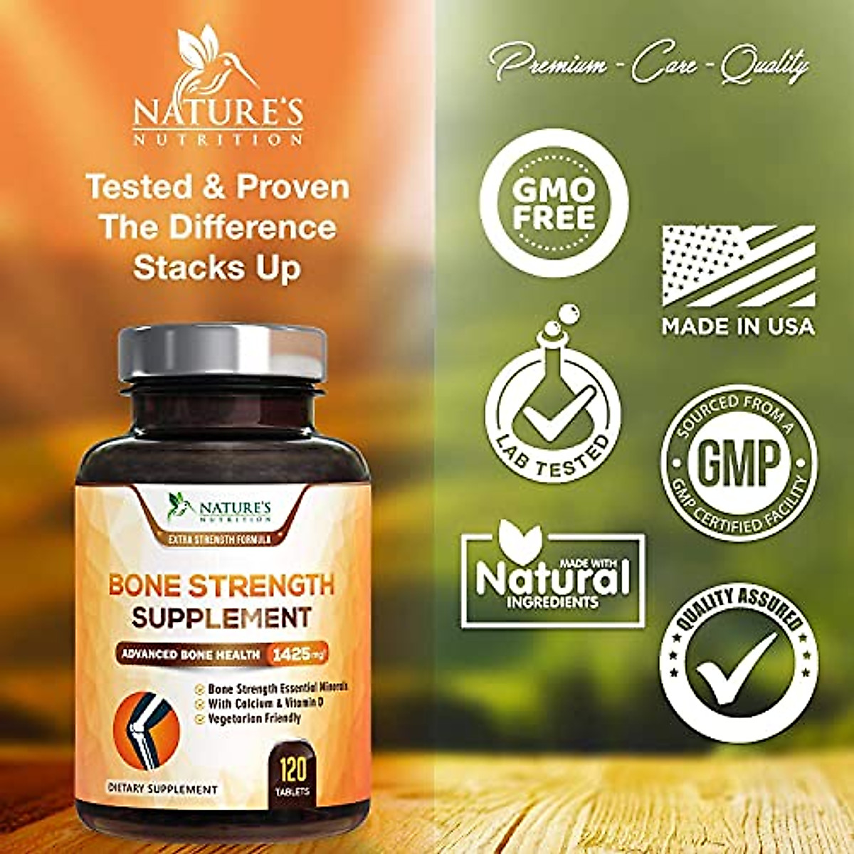 Bone Supplement with 1000 mg Calcium, Magnesium, Boron, Zinc, Vitamin D3 and K - Dietary Supplements for Bone Strength with Calcium Citrate and MCHA - Non-GMO, Gluten and Soy Free - 120 Capsules