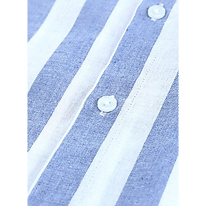 JMIERR Mens Casual Cotton Linen Shirts Button Down Long Sleeve Striped Beach Resort Shirts for Men,US 38(S),0Sky Blue