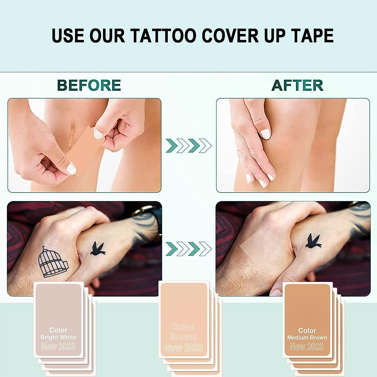 Tattoo Cover Up, Tape, Cover Up Sticker Pads Patches Sheets, Scar Concealing Tape, Waterproof, Lasts 3-7 days, Trendy Tape Available in 3 Color Options! 【Brown 4Pcs】