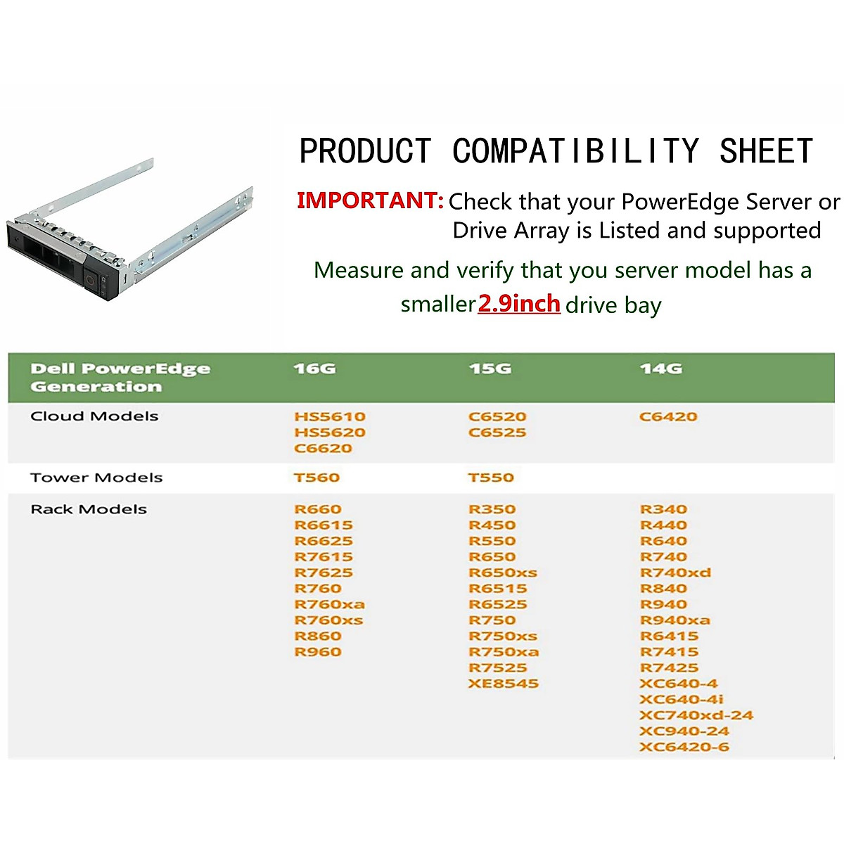 2.5" DXD9H 0DXD9H SAS SATA Hard Drive Tray Caddy for PowerEdge 14th Server R440 R640 R740 R740xd R940 R6415 R7415 R7425 Hot Swap Bracket