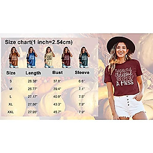 Thankful T Shirt Women Thankful Blessed and Kind of A Mess Shirt Casual Thanksgiving Tops (Red, S)