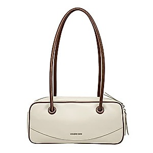 Amazing Song Shoulder Bag for Women, Top Handle Tote Designer Handbag Boston Satchel, Genuine Leather, Smiley Pillow Bag Milk Coffee