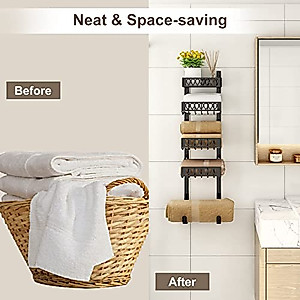 GALLIS 2 Pack Towel Racks for Bathroom Wall Mounted, Metal Towel Holders for Rolled Towels, Bath Robes and Yoga Supplies, Towel Storage Organizer for Spa, Salon, RV, Black