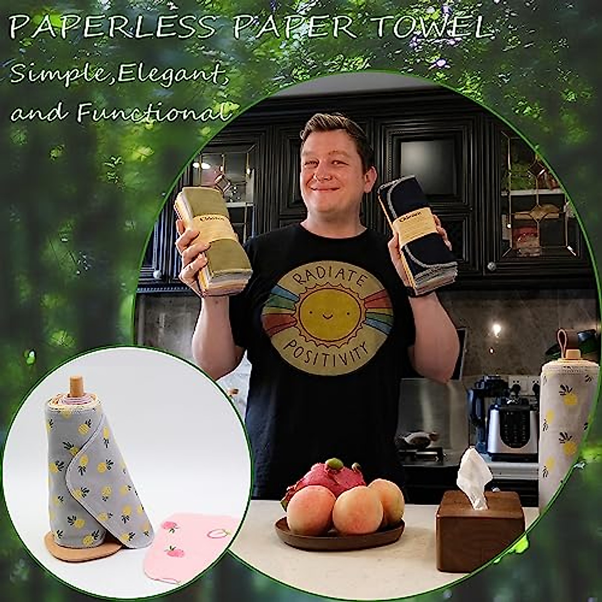 Paperless Towels Roll Washable Cotton Cloth, Reusable Paper Towels - 25 Pack with Durable Cardboard Roll - 10" X 10" Zero Waste Reusable Napkins Eco Friendly