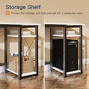 Coleshome L Shaped Computer Desk 66" with Storage Shelves, Corner Gaming Desk, Sturdy Writing Desk Workstation, Modern Wooden Office Desk, Wood & Metal, White