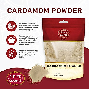 Spicy World Ground Cardamom Powder (Cardamon) 3.5 Ounce Bag