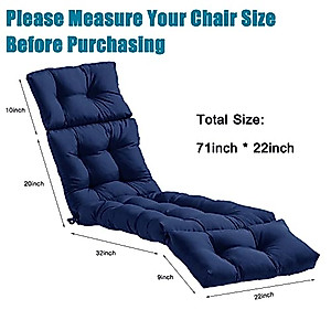 Chaise Lounge Chair Cushions Long Bench Cushion for Outdoor Furniture, Indoor Outdoor Padded Recliner Chair Cushion with Non-Slip Back Elastic Sleeve