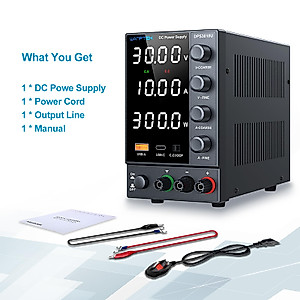 DC Power Supply, Bench Power Supply with Encoder Knob, Adjustable Regulated Power Supply with 5V 3.6A USB & Type-C Quick-Charge, Variable Power Supply with Overcurrent Protection (0-30V 0-10A)