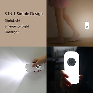 Bonashi 2 Pack LED Night Light Flashlight Motion Sensor Cut Light 3-in-1, Rechargeable Emergency Light, Energy Saving Auto Sensing Portable Wall Mount Light - White