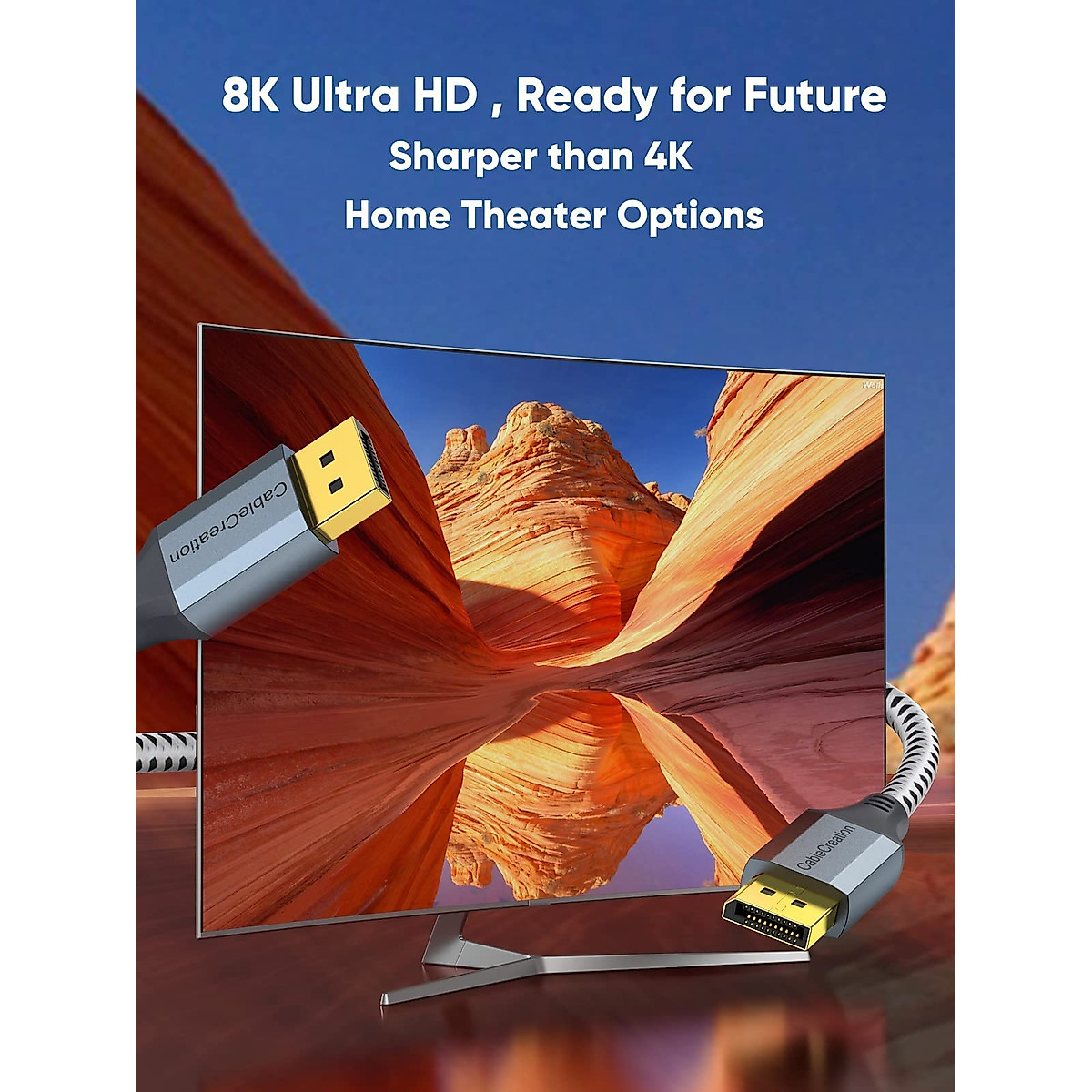 CableCreation 8K DisplayPort Cable 10 FT/3M, DP to DP Cable 1.4,Support 8K@60Hz, 4K@144Hz, 2K@165Hz Video Resolution & HDR,Gray