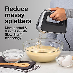 Proctor Silex 5-Speed + Boost Electric Hand Mixer with Powerful 1.3 Amp DC Motor For Effortless Mixing & Consistent Speed in Thick Ingredients, Slow Start, Silver (62501)