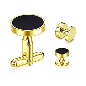 Diamday Cufflinks and Tuxedo Studs for Clothing for Men Stainless Steel Gold Cufflinks for Shirts and Ties Shirt Accessories Classic Tuxedo Buttons and Cufflinks for Father’s Day Silver & Gold Tones