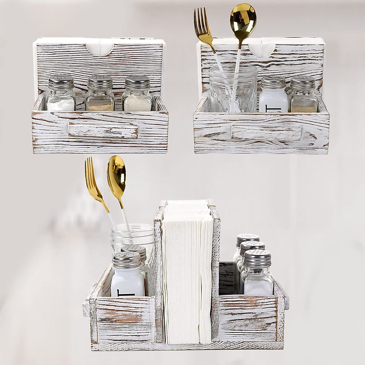 Napkin Holder, Tissue Holder, Napkin Holder For Table,Can Hold Seasoning Bottles, Rustic Style, Suitable For Kitchens, Dining Tables, Parties, Weddings, White