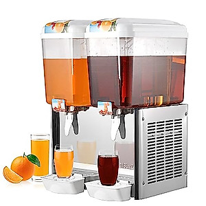 Commercial Beverage Dispenser, 2 Tanks 9.5 Gallon 36L Commercial Juice Dispenser, Stainless Steel Cold Drink Thermostat Controller, 280W Food Grade Ice Tea Drink Dispenser