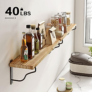 Inforth Wall Shelves, Wood Wall Mounted Shelves for Wall Storage, Floating Shelves for Wall Display with Metal Bracket, Hanging Shelves for Bedroom Kitchen Living Room (Wooden, 17 Inches)