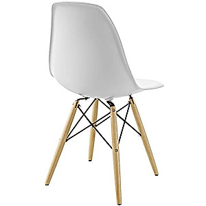 Modway Pyramid Mid-Century Modern Kitchen and Dining Room Chair with Natural Wood Legs in White
