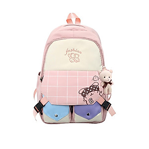 Zesenko Aesthetic Kawaii Back to School Bookbag Large Capacity Backpack for Teen Girls with Cute Pendant Daypack (pink)