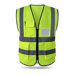 HYCOPROT High Visibility Mesh Safety Reflective Vest with Pockets and Zipper, Meets ANSI/ISEA Standards