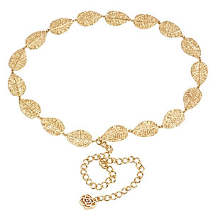 Coucoland Womens Metal Leaf Waistband Fashion Skinny Plated Adjustable Waist Chain Belt for Dress