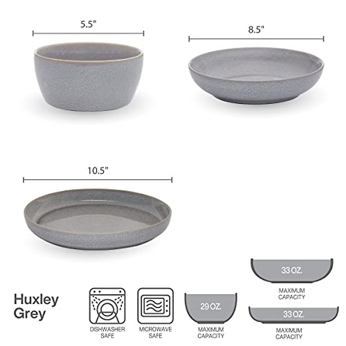 Mikasa Huxley 9 Piece Dinnerware Bowl Set, Service for 3, Grey