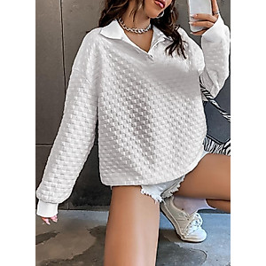 Dokotoo Womens Waffle Knit Tops Loose White Plus Size Oversized Sweatshirt for Women 2025 Fashion Fall Trendy Quarter Button V Neck Casual Patchwork Pullover Sweatshirts Shirts XXLarge