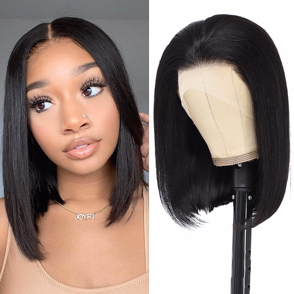 Bob Wig Human Hair 13x4 HD Lace Front Wig 180 Density Glueless Pre Plucked with Baby Hair Short Bob Wigs for Women (12 Inch, Natural Color)