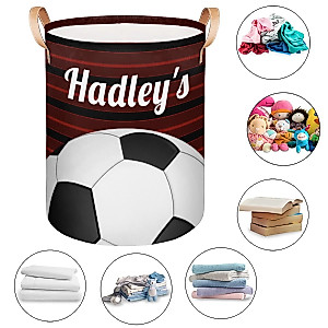 Custom Laundry Basket for Family, Personalzied Laundry Hamper with Name Waterproof Handles, Dirty Clothes Hamper with Text for Bedroom - Red Soccer