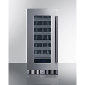 Summit 15 Inch Wine Cellar Shallow Depth Wine Refrigerator, Dimmable LED Light, Lock, Commercial or Residencial Use- SDHW1532LHD (LHD, Stainless Steel)