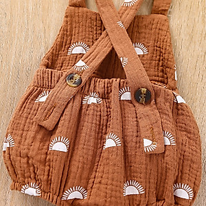 Newborn Girls Romper Jumpsuit Sun Print Sleeveless Cross Back One-Pieces Bodysuits Clothing (Brown, 0-6 Months, 6_Months)