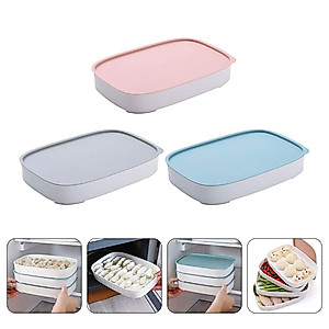 Hemoton 3Pcs Refrigerator Food Storage Container with Lid Shallow Stackable Bacon Keeper Fruit Vegetable Case Holder Airtight Dumpling Box for Egg Meat (Mixed Color)