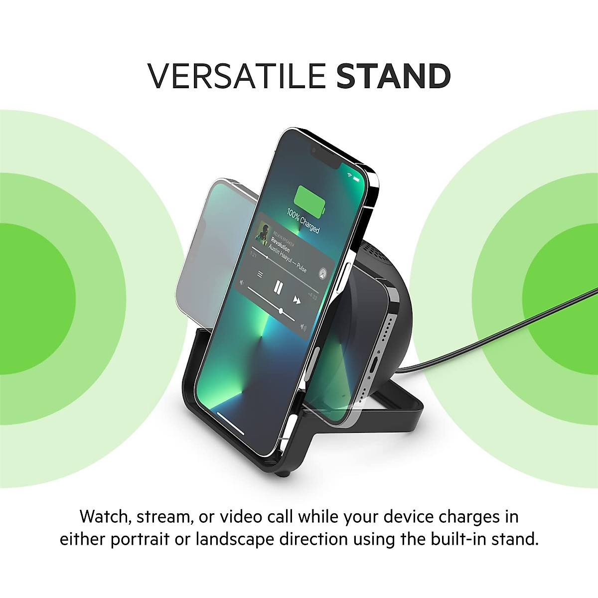 Belkin Quick Charge Wireless Charger + Bluetooth Speaker - Qi-Certified Charger Stand for iPhone, Samsung Galaxy & More - Charge While Listening to Music, Streaming Videos, & Video Calling - Black