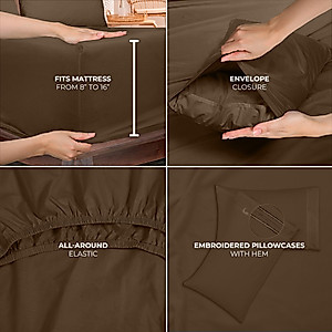 ROYALE LINENS 4 Piece Full Sheets Set - Soft Brushed 1800 Microfiber Bedding - 1 Fitted, 1 Flat Sheet, 2 Pillow Cases - Wrinkle Free & Fade Resistant - Hotel Luxury Bed Sheets (Chocolate Brown, Full)