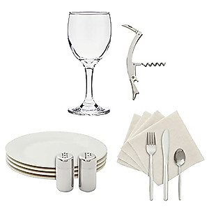 Wicker Picnic Basket Set for 4 with Insulated Cooler Bag, Silverware, Glasses, Napkins, Double Lid, Straw/White Finish