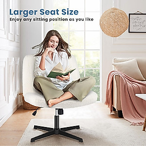 DUMOS Cross Legged Office Chair, Armless Wide Home Office Desk Seat No Wheels, Modern Swivel Adjustable Fabric Vanity Seating for Bedroom