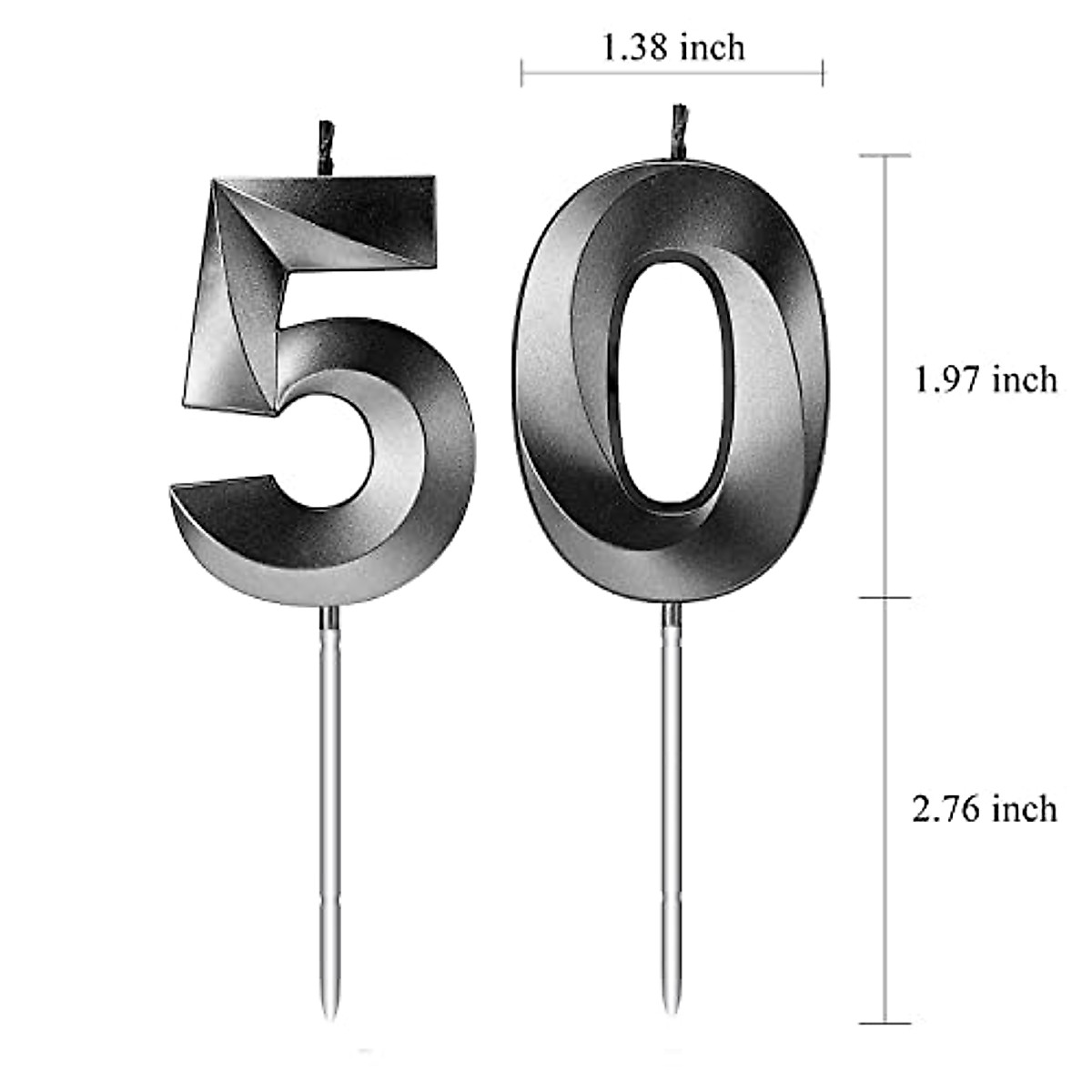 50th Birthday Candles Numbers for Cakes Candle Happy Fiftieth Birthday 3D Designed Wedding Anniversary Party Cake Topper Decorations (50, Black)