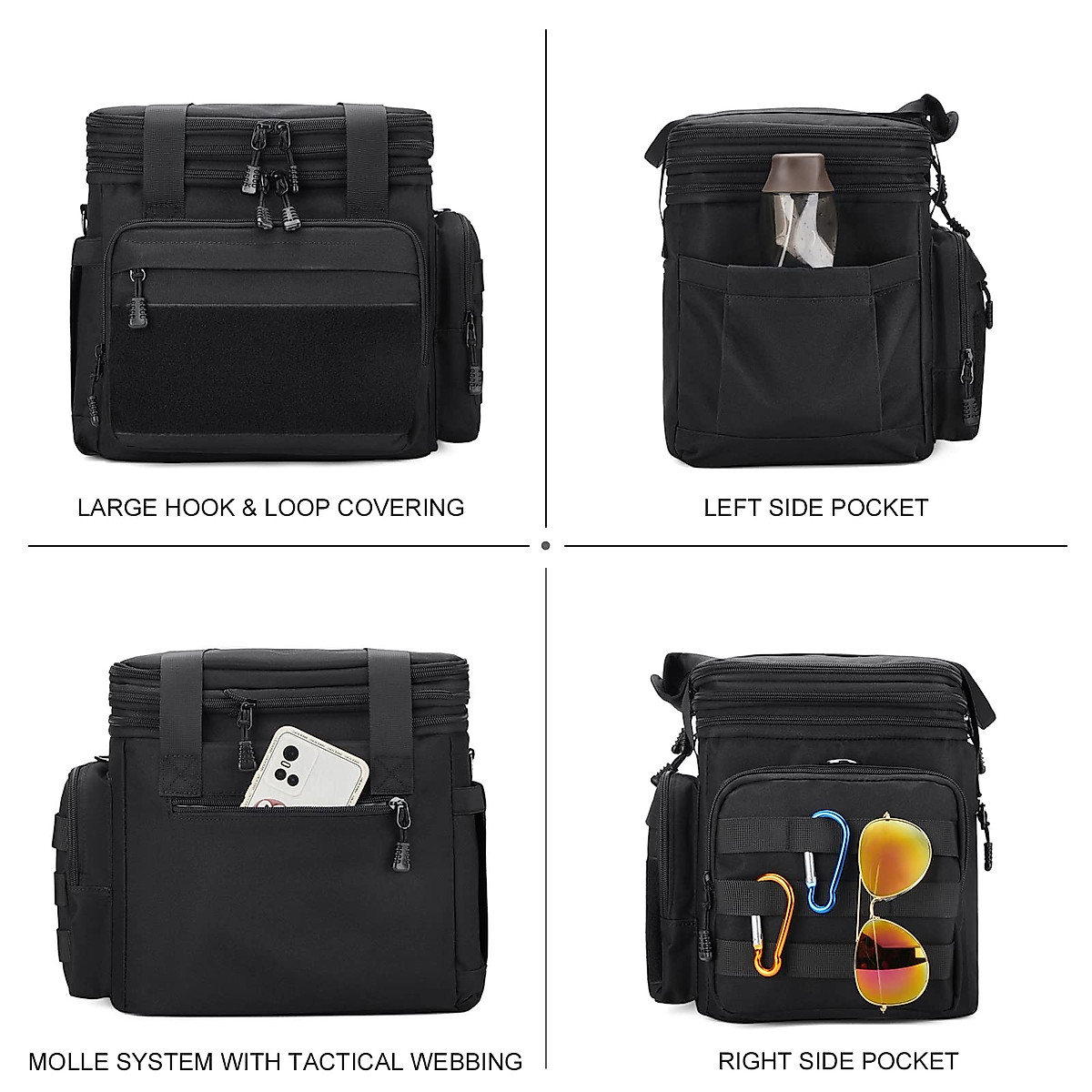 Gafetrey Large Tactical Lunch Box for Men, Insulated Lunch Bag Adult, Thermal Lunchbox Leakproof Waterproof Cooler Bag, Dual Compartment Lunch tote, Large Lunch Pail for Office Camping (Black) 24L