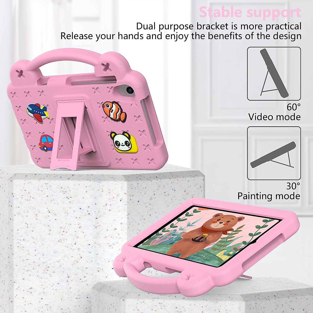 YRH for TCL Tab 8le Tablet Case 8.0 inch, Kids EVA Cover with Stand Handle, for TCL Tab 8 LE (9137w)/WiFi (9132X)/Plus(9138s)/SE(6048E)/8V, Pink