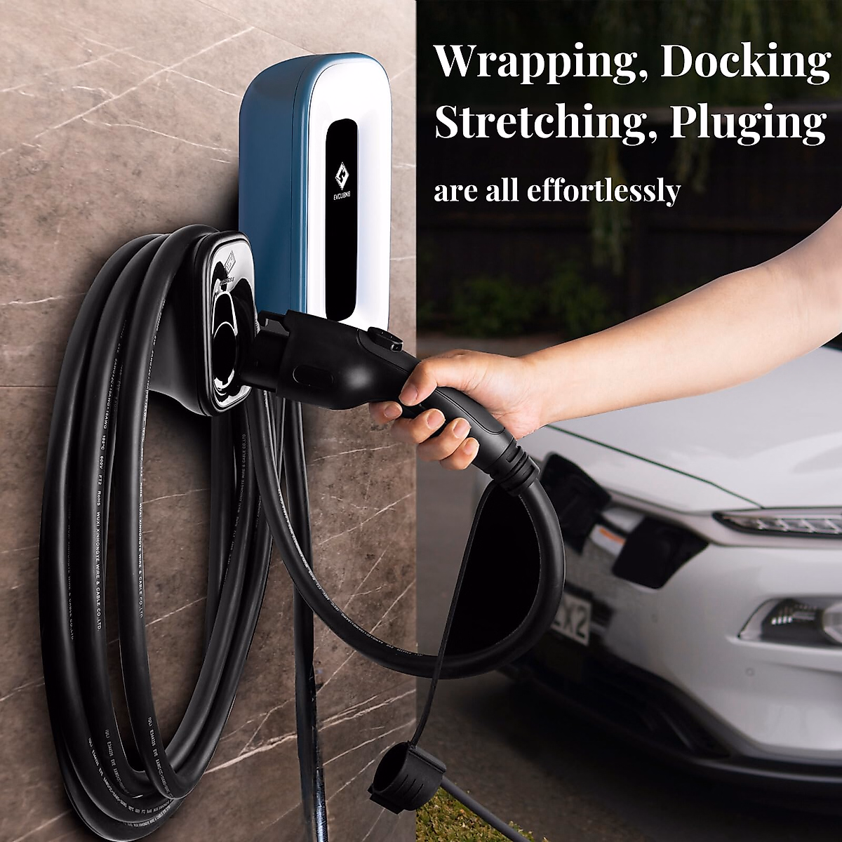 EVCUBNB EV Charger Level 2, Ultra Compact, Up to 50 Amp Charging Station for Home, 240V EVSE, Indoor/Outdoor, 23Ft Cable Level 2 EV Charger, Direct Charging，NEMA 14-50 Plug(4-Prong) or Hardwired