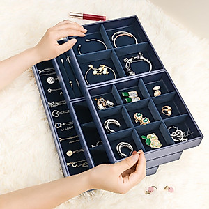 ProCase Jewelry Organizer Jewelry Tray Jewelry Drawer Inserts Mothers Day Gift, Set of 5 Stackable Jewelry Drawer Dividers Container Necklace Display Trays Storage Box for Dresser- Darkblue
