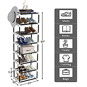 SRQMQ Sturdy Metal Shoe Rack Organizer, 8 Tiers Vertical Shoe Rack Holds 16 Pairs Shoes for Entryway, Bedrooms and Stair Passage