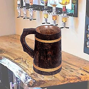 Degidebaar House Wooden Beer Mug with Handle for Home Bar/Café/Pubs/Party (with Melamine PU Waterproof Polish, Brown, 510 ml, Set of 1)