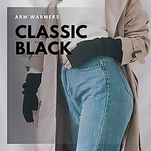 F Flammi Cashmere Blended Arm Warmer Winter Fingerless Gloves Knit Mitten Gloves Wrist Warmer with Thumb Hole for Women