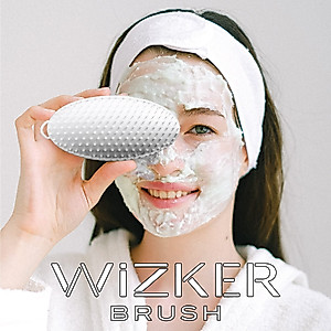 WIZKER Exfoliating Brush: Ingrown Hair Prevention, Razor Bump Treatment | Original Extra-Strength Bristle Exfoliator for Face, Body, Leg, Bikini | Shaving and Waxing Solution | Bath Shower Waterproof